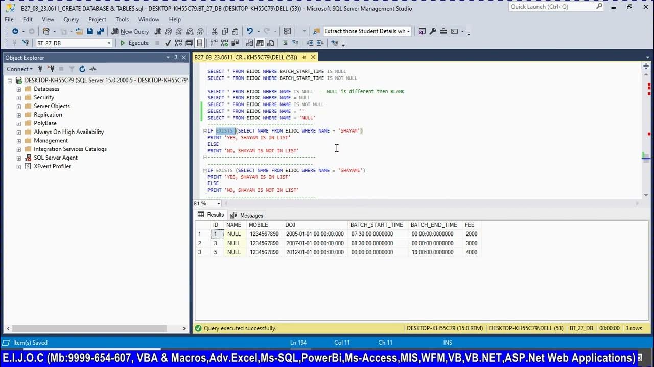 03_23.0611_MicroSoft SQL Server Tutorials_0027_Arithmetic & Logical Operators, PK,FK Database ...
