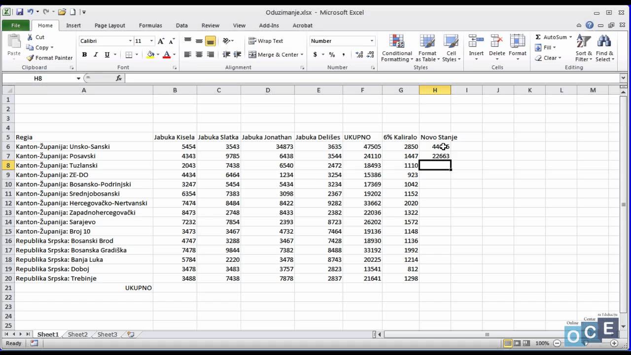 Kako oduzimamo brojeve u Excelu (Excel 2010) - YouTube