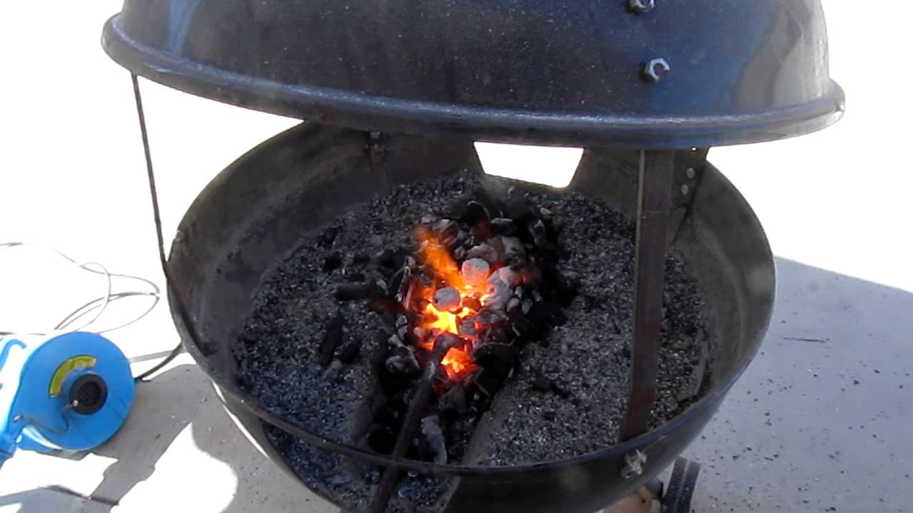 Homemade forge made out of an old Webber barbecue - YouTube