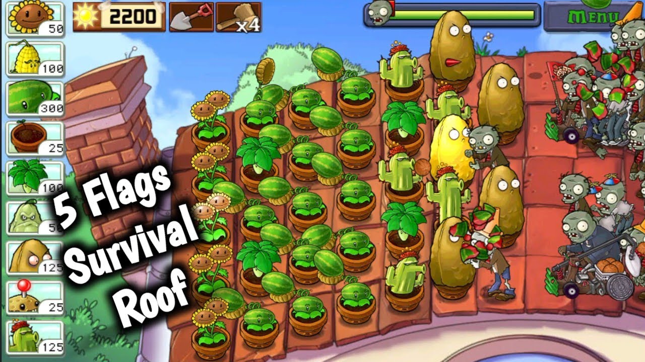 Survival Roof 5 Flags | PvZ | Plants vs Zombies | Strongest Fusion ...