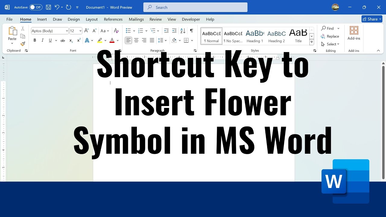 Shortcut Key to Insert Flower Symbol in MS Word - YouTube