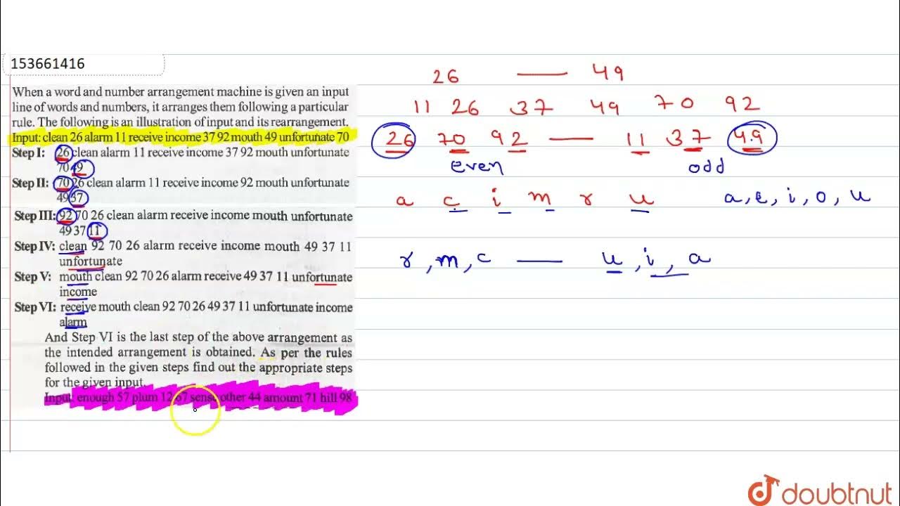 When a word and number arrangement machine is given an input line of words and numbers, it arran ...