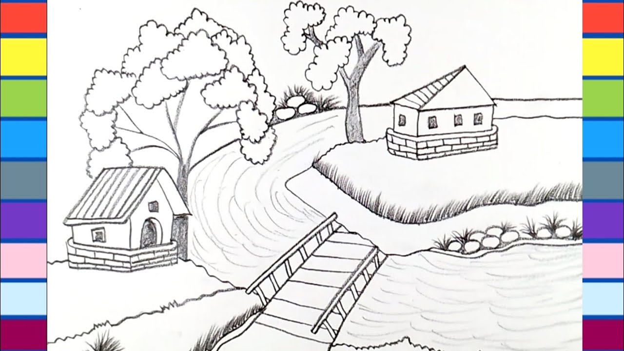 How to draw easy bd scene for beginners | Bd village beautiful scenery ...