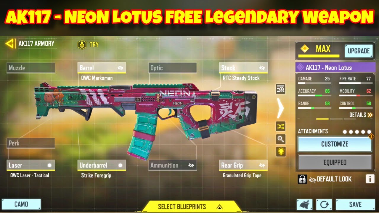 AK117 - NEON LOTUS FREE Legendary Weapon Season 9 CODM Test Server COD ...