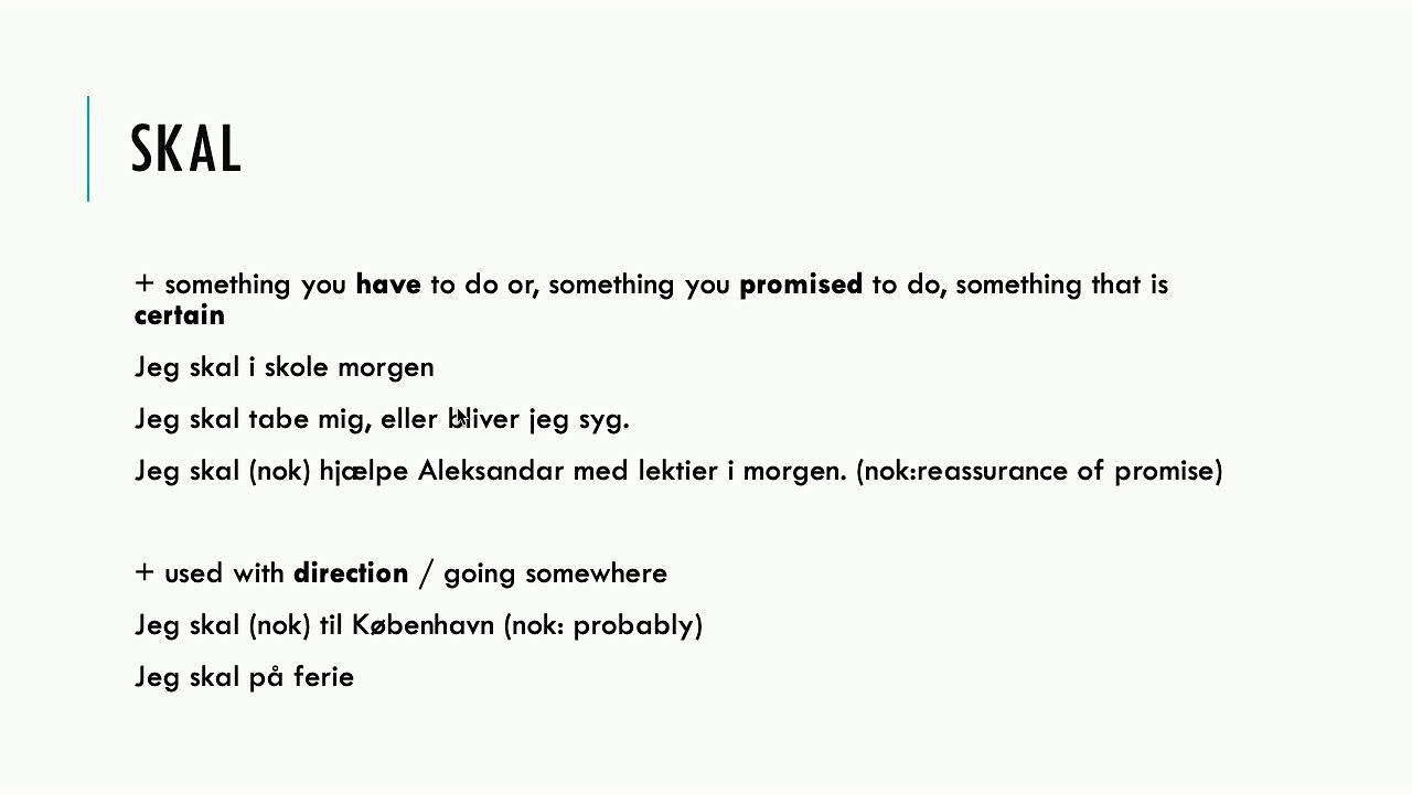 How to use vil/skal when making a future form in Danish - YouTube