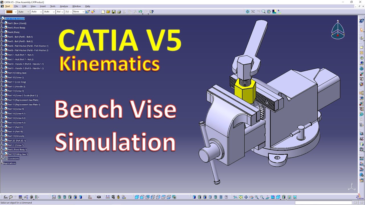 Catia V5 Kinematic - Bench Vise ( Étau d'Établi) Simulation - YouTube