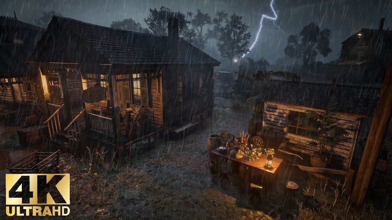 Heavy rain with wind and thunder in the town of Rhodes | Cozy Rain ...