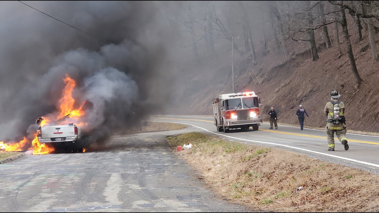 Truck Fire Burnt Mountain Overlook - YouTube