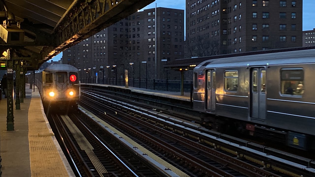 IRT Broadway Line: R62/A (1) Trains at Marble Hill-225th Street - YouTube