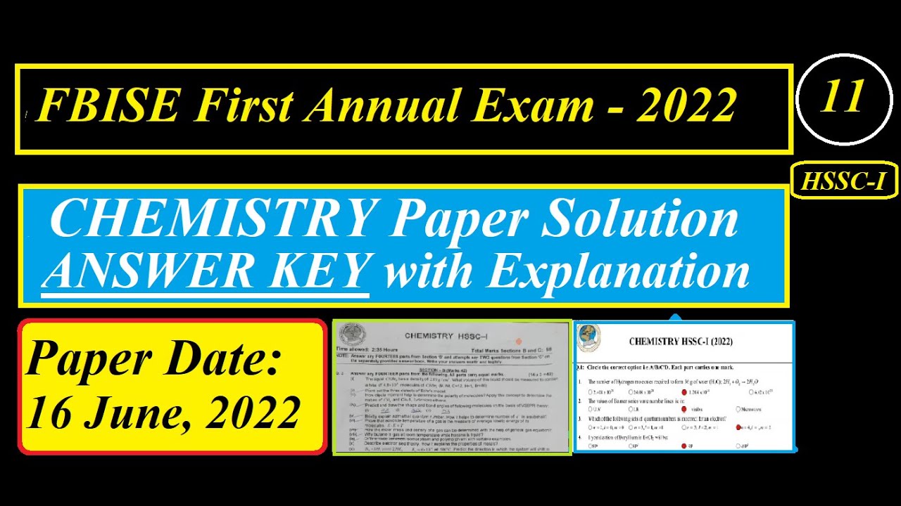 Federal Board Chemistry Paper Class 11 2022 Today Chemistry Mcqs