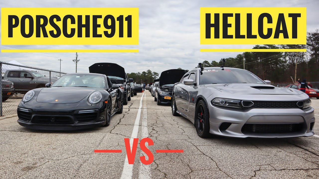 Under Dog HELLCAT Races PORSCHE 911 TURBO S : SOMEONE GETS GAPPED - YouTube