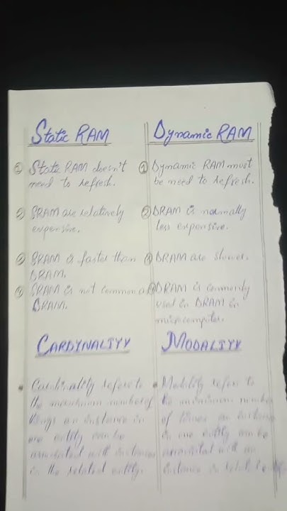 Difference between Static RAM and Dynamic RAM, Cardinality and Modality ...