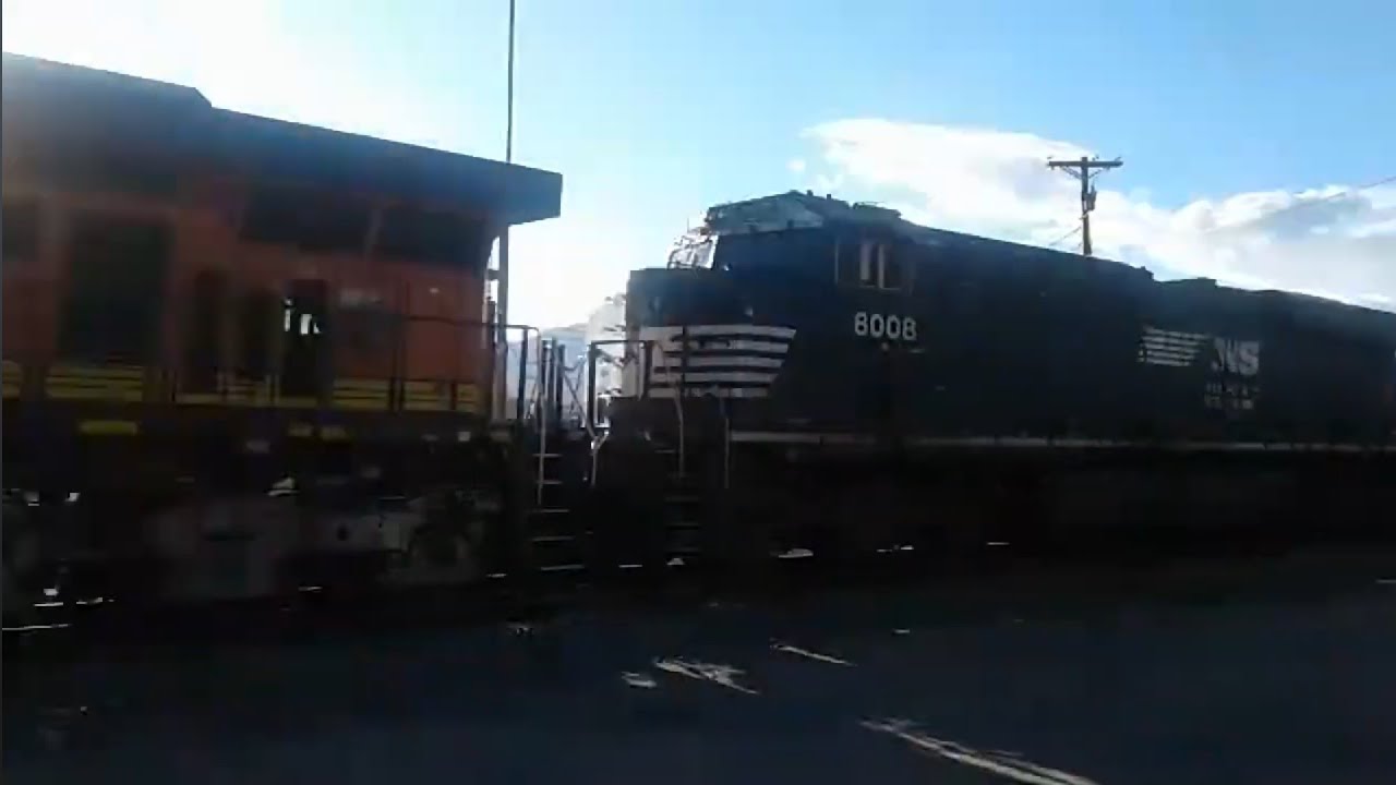 BNSF coal train with NS #8008 - YouTube