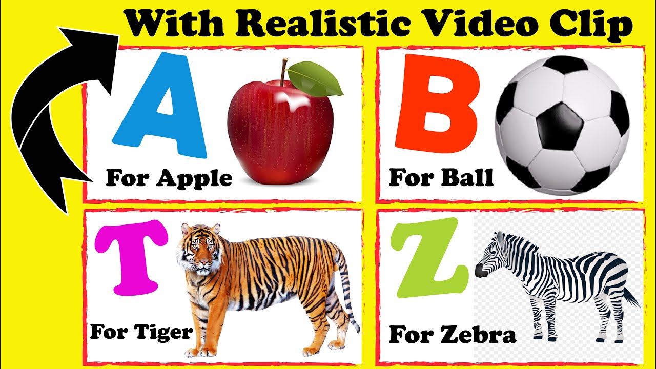 ABCD | Read Alphabet with video clips | Alphabet song | a for apple | b ...