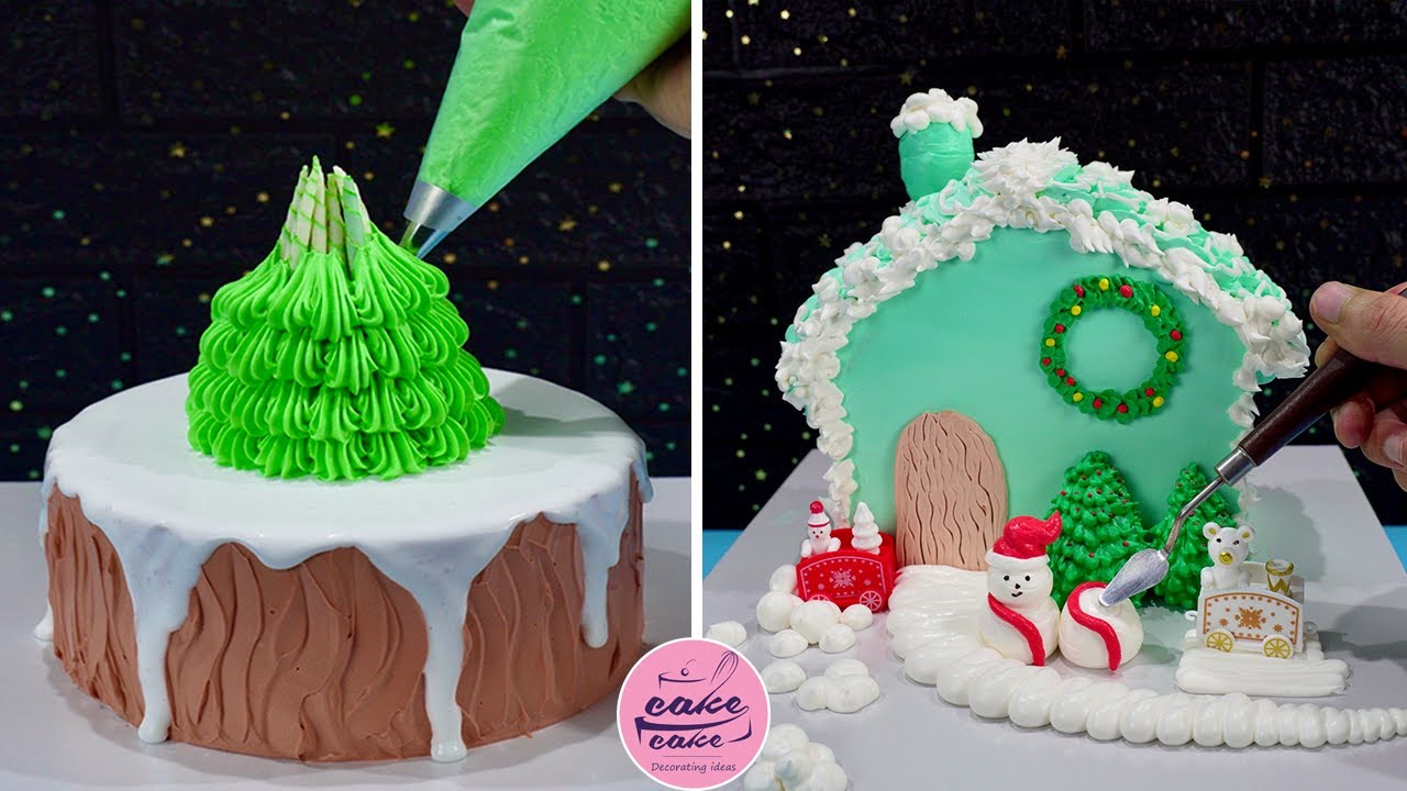 Christmas Cake Decorating Ideas Celebrates The Snow Covered House - YouTube