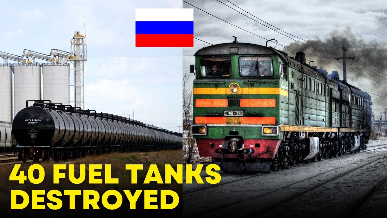 DESTROYED Russian train with 40 fuel tanks - YouTube
