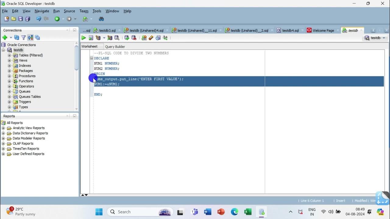 SQL/PL-SQL CODE TO DIVIDE TWO NUMBERS - YouTube