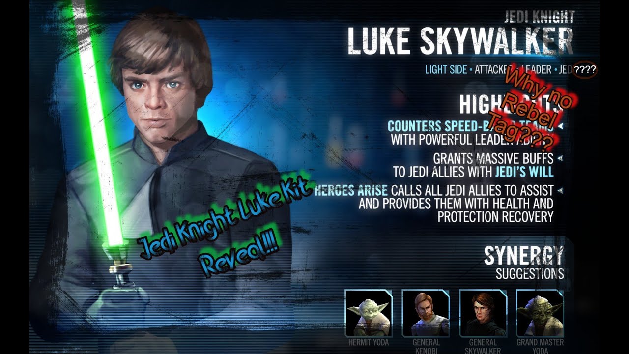SWGOH: Jedi Knight Luke Skywalker Kit Reveal, Channel Update, & More ...