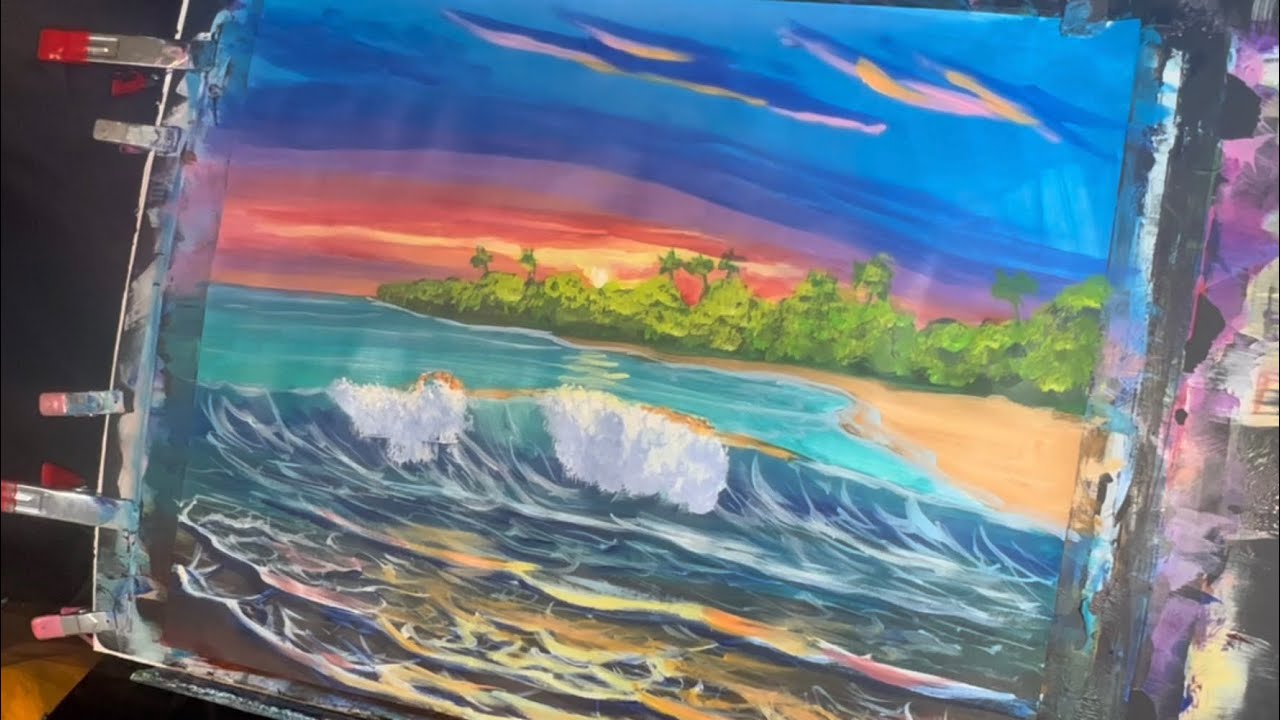How to paint a sunset over the ocean | acrylic painting tutorial for ...
