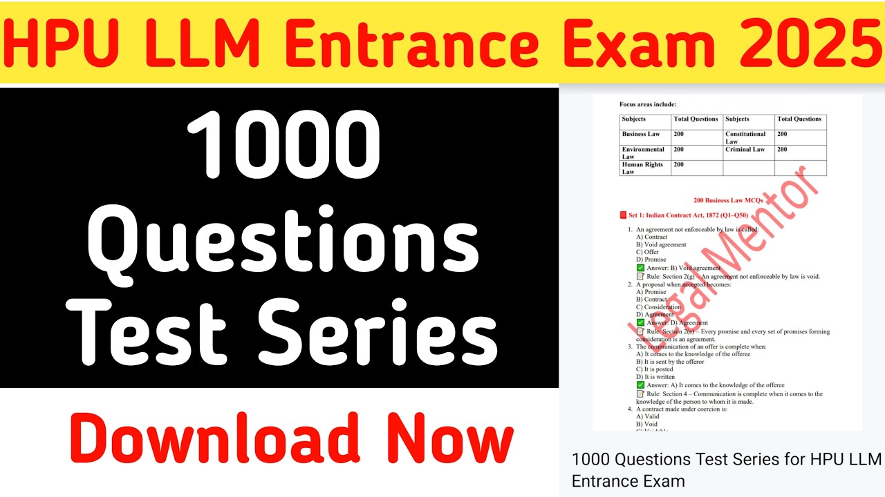 1000 Questions Test Series for HPU LLM Entrance Exam - Download Now ...
