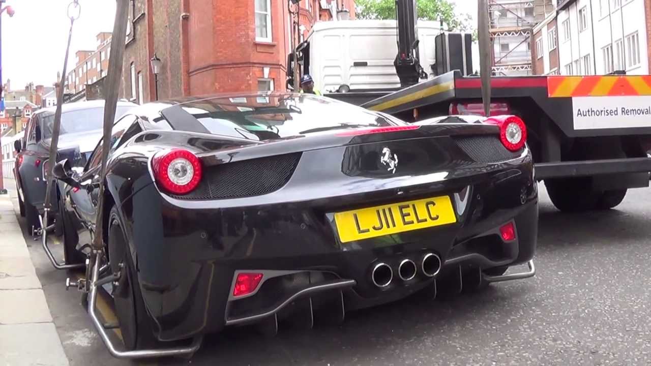 £150,000 Ferrari 458 gets towed in London!! - YouTube