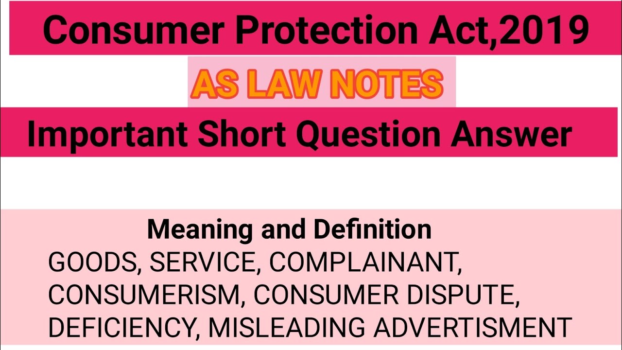Important Short Question Answer || Consumer Protection Act,2019 || AS ...
