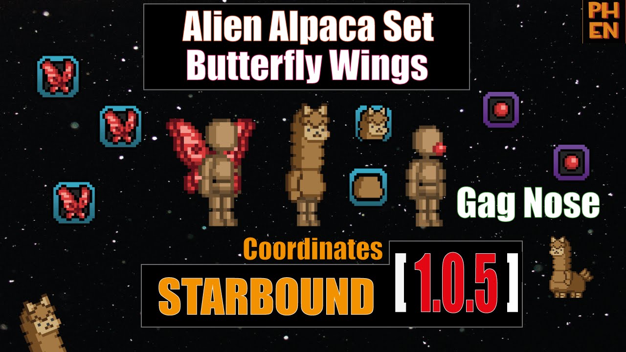 [starbound guide] Alien Alpaca Set, Butterfly Wings, Gag Nose ...