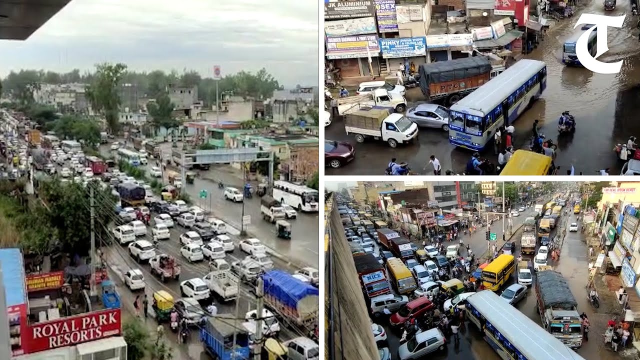 Heavy traffic jam in Zirakpur following the rain on Tuesday - YouTube