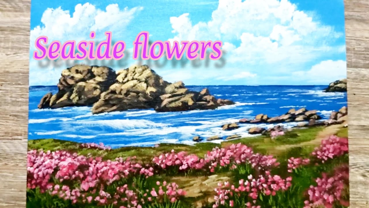 Seaside flowers painting for beginners | ASMR Acrylic painting step by ...