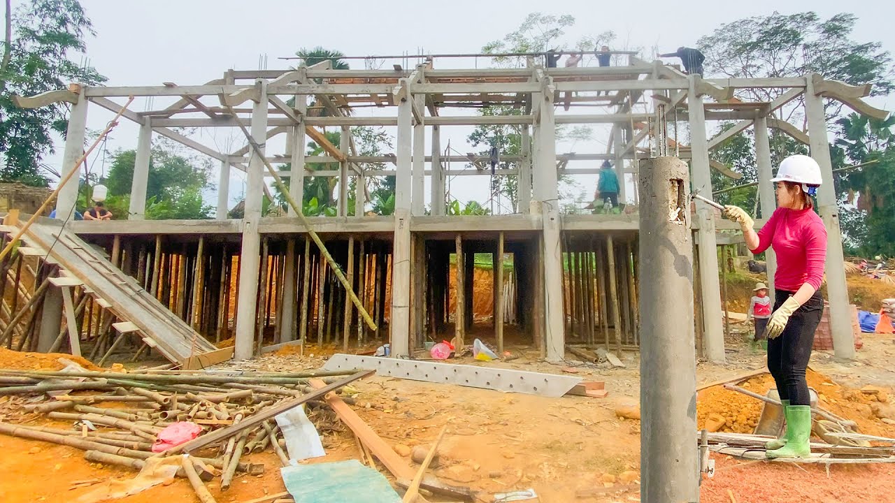 Concrete Stilt House Construction Process: Couring Concrete Floor ...