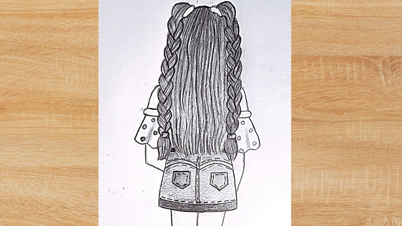 How to draw girl from backside||pencil drawing of girl from backside ...