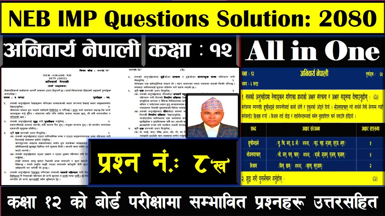 NEB - 2080, Nepali Question Paper, Question No. - 8 (Kha) , Most IMP ...