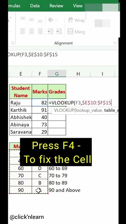Excel Vlookup | Excel Functions | Excel Formulas | Assign grades to Marks #excel #cnl #vlookup # ...