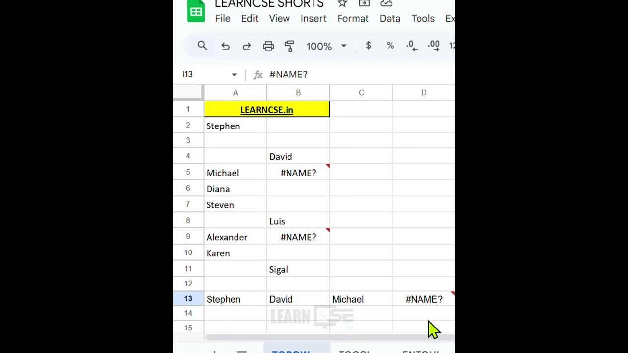 Arrange UNEVEN Data in a Row properly in Google Sheets using TOROW Function #shorts # ...