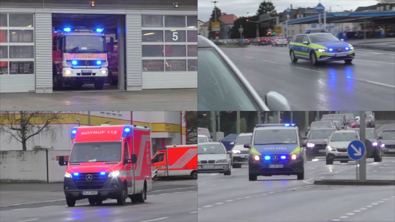 Feuerwehr Polizei Und Rtw zu Einsatz in Offenbach - YouTube