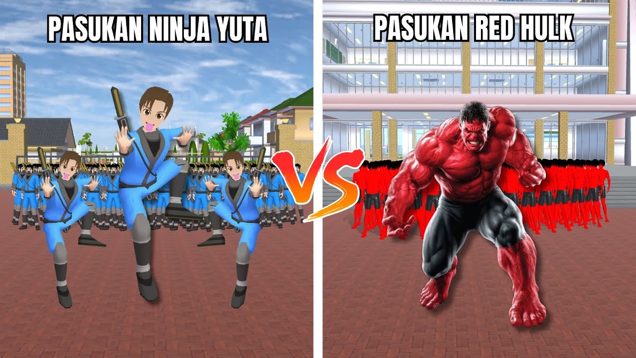 EXPERIMEN 100 PASUKAN HULK MERAH AMARAH NGAMUK VS PASUKAN 100 NINJA ...
