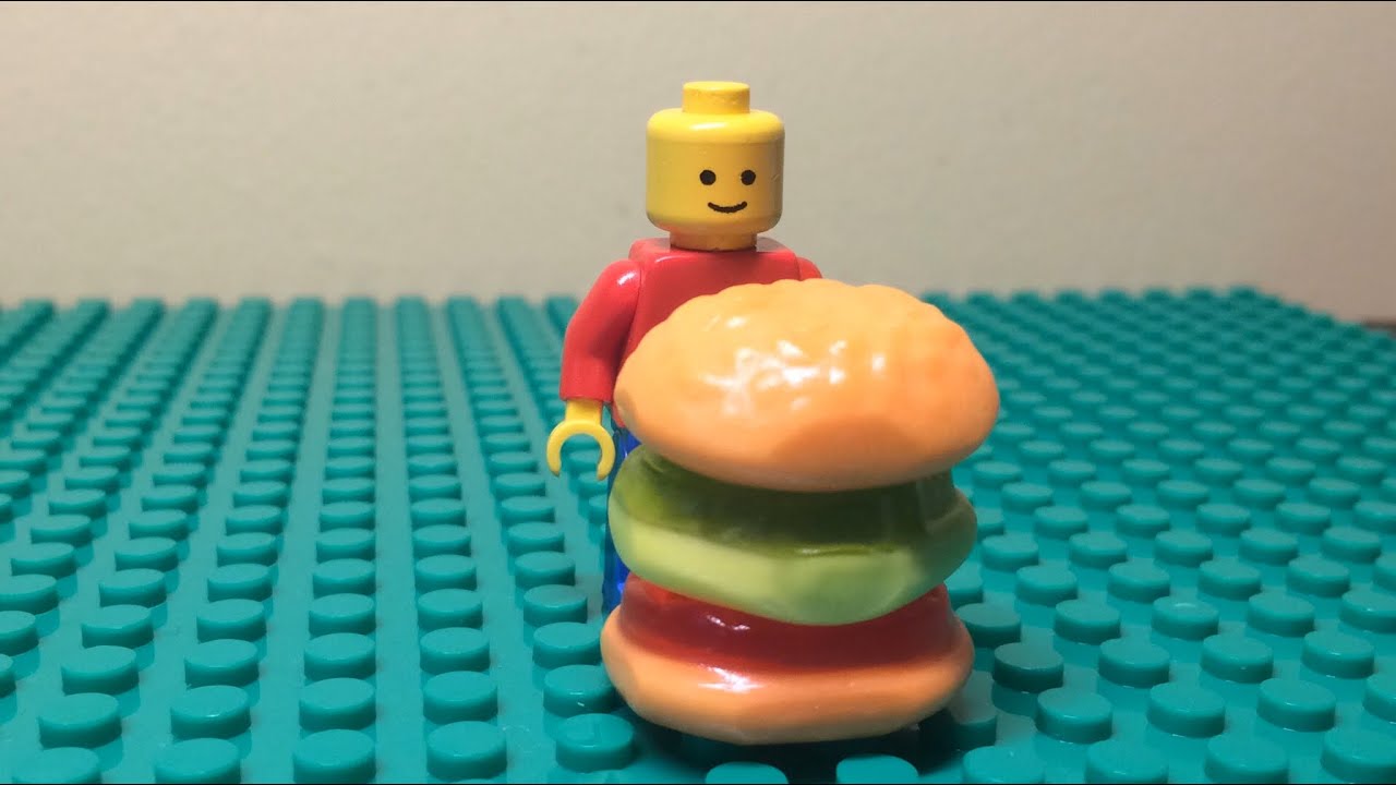LEGO Man EATS My Gummy Burger! - YouTube
