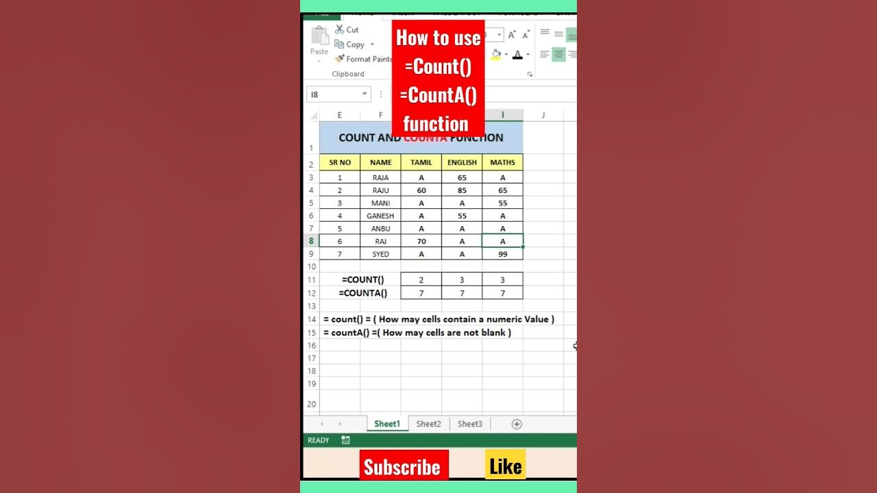 How to use Count And CountA Function in Microsoft Excel #shorts - YouTube