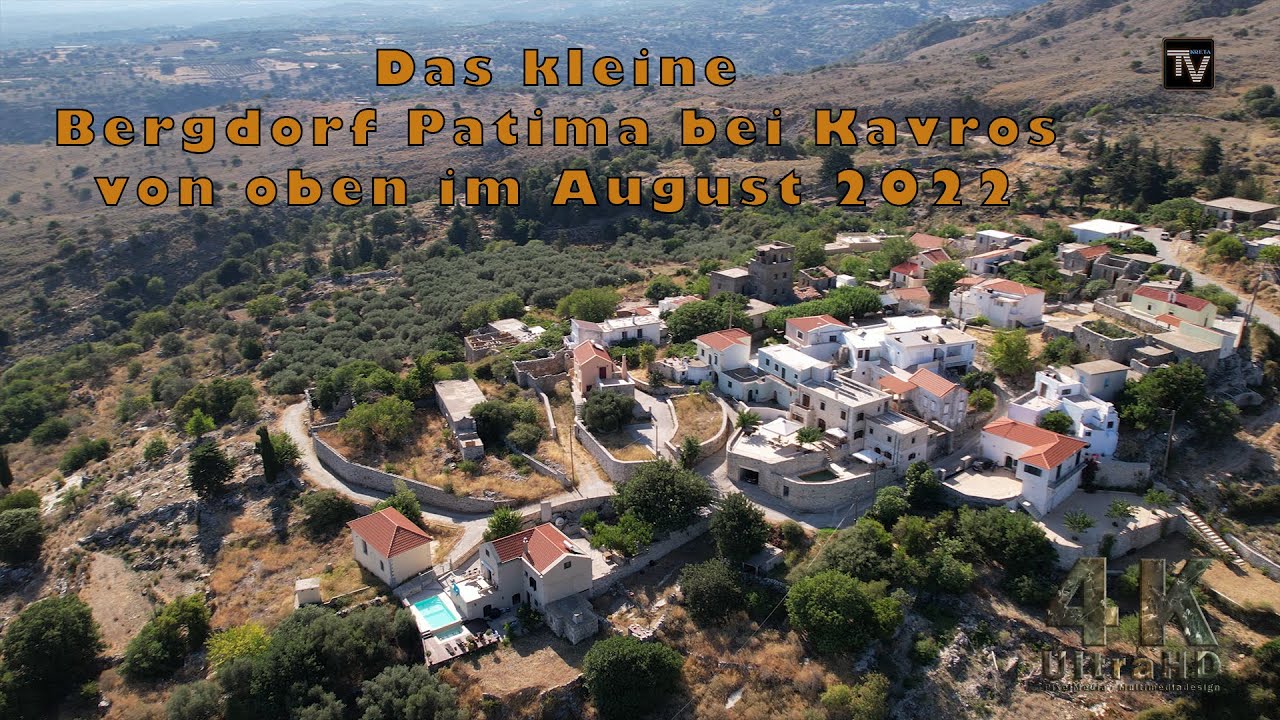 Das kleine Bergdorf Patima bei Kavros von oben im August (Kreta-Crete ...