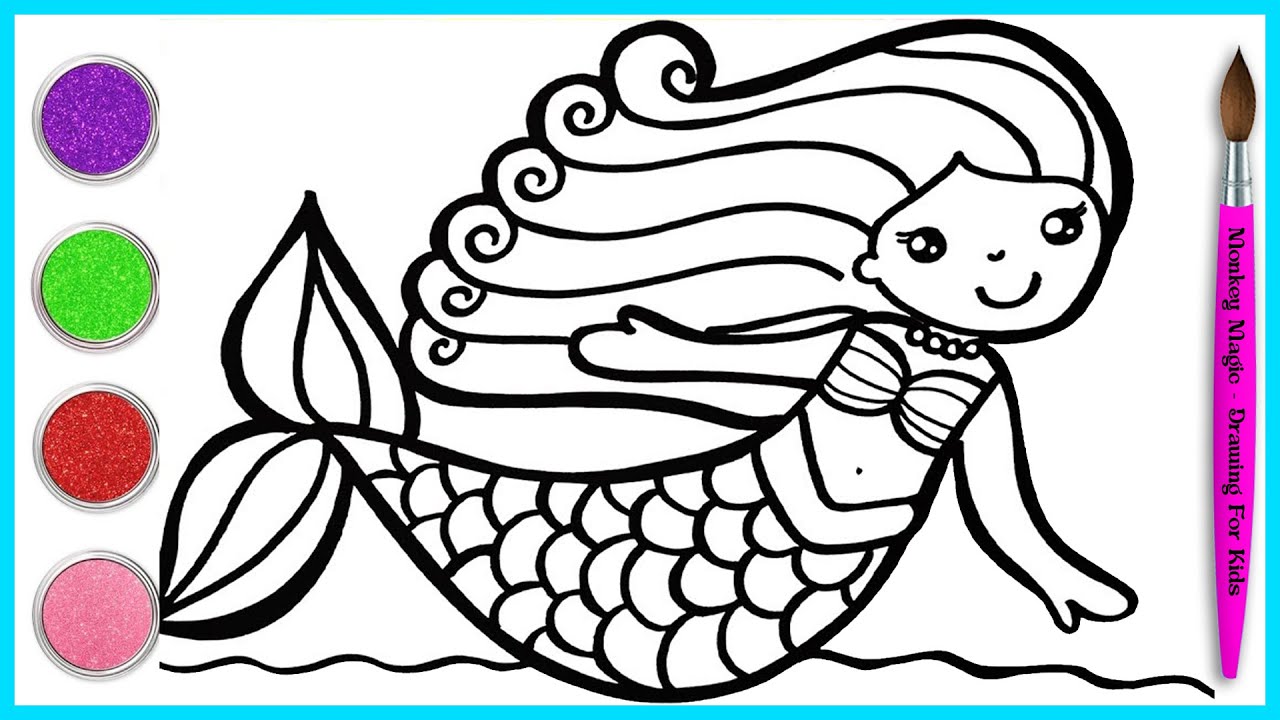 Drawing and Coloring a Cute Mermaid Drawings for Kids and Toddlers ...