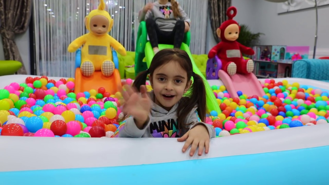 Playing with Teletubbies in the Giant BALL PIT - YouTube