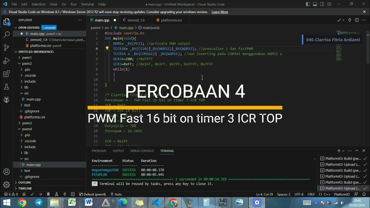 P4 PWM FAST 16 BIT ON timer 4 ICR TOP - YouTube