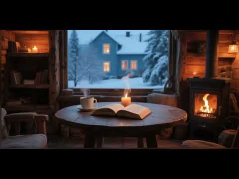 Şömine Ateşi, Kahve ve Kitap | Dışarıda Kar Yağışı Ambiyansı