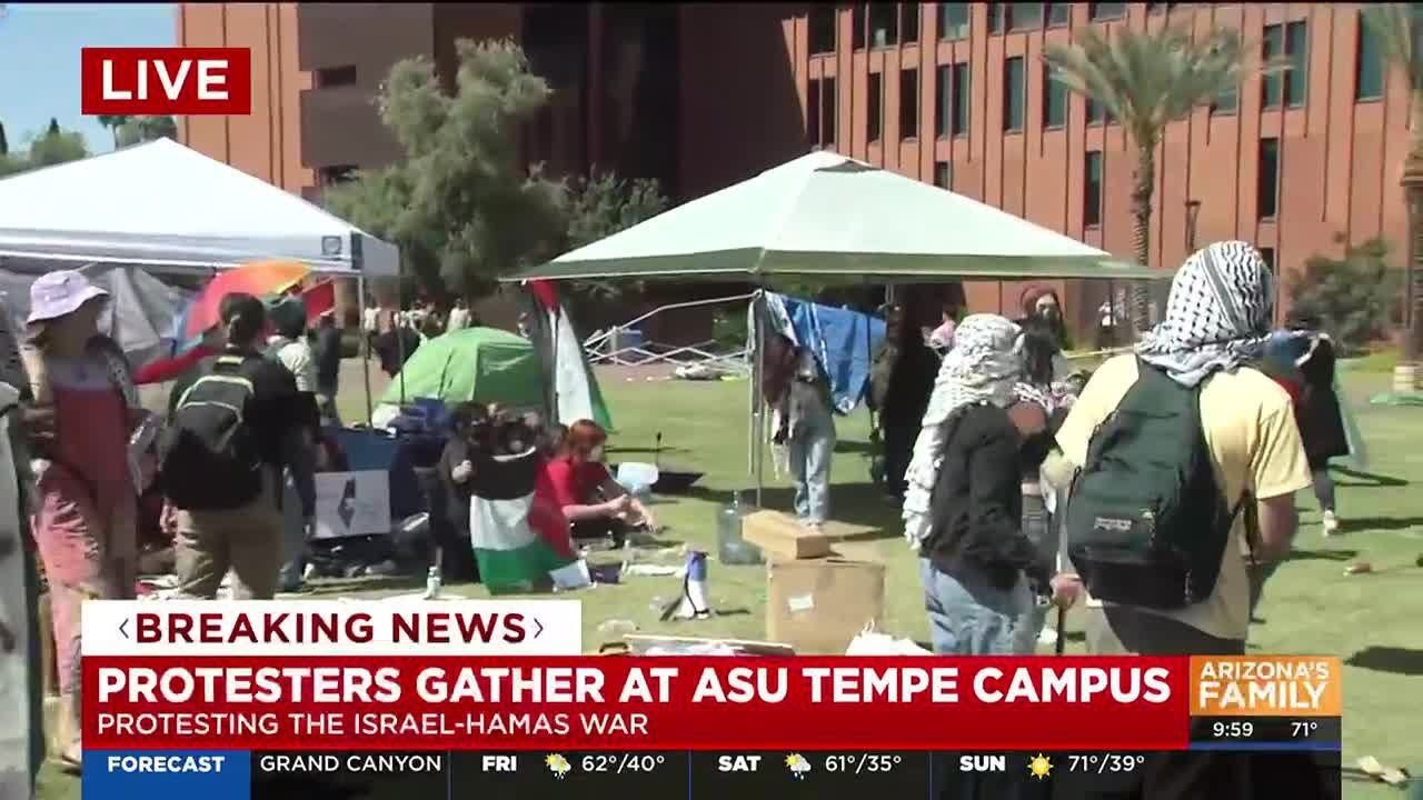 Pro-Palestine protesters gather at ASU Tempe campus - YouTube