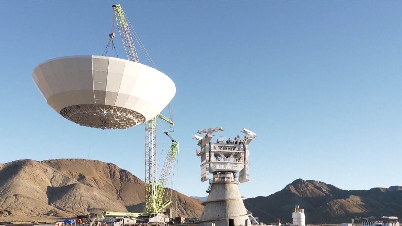 Main antenna reflector of radio telescope in Xizang installed - YouTube
