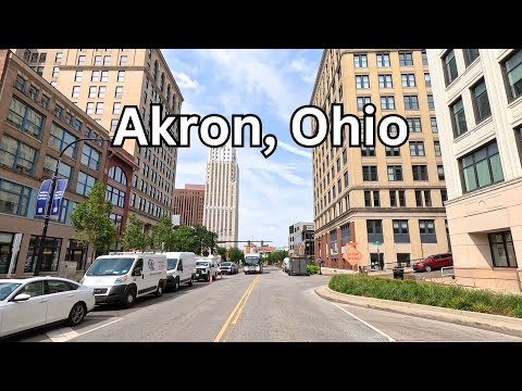 Akron, Ohio 4K - Scenic Downtown Drive