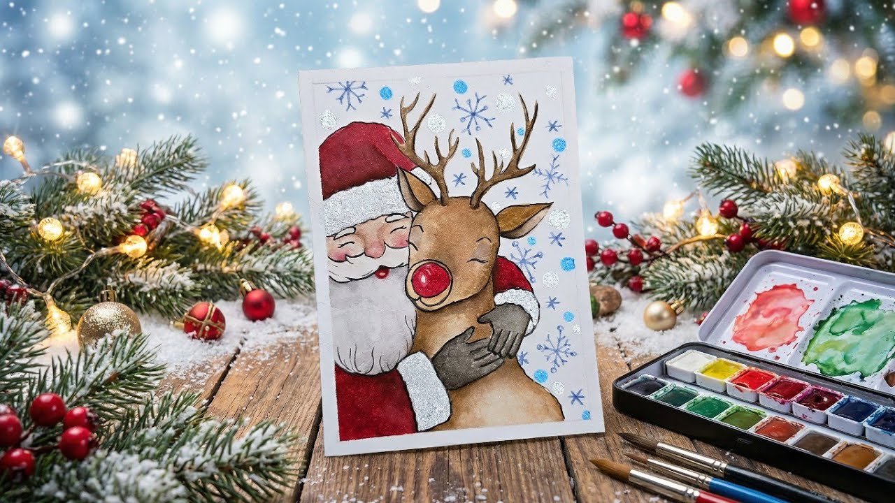 How to paint Santa Claus with watercolors🎅/Christmas greeting card idea ...