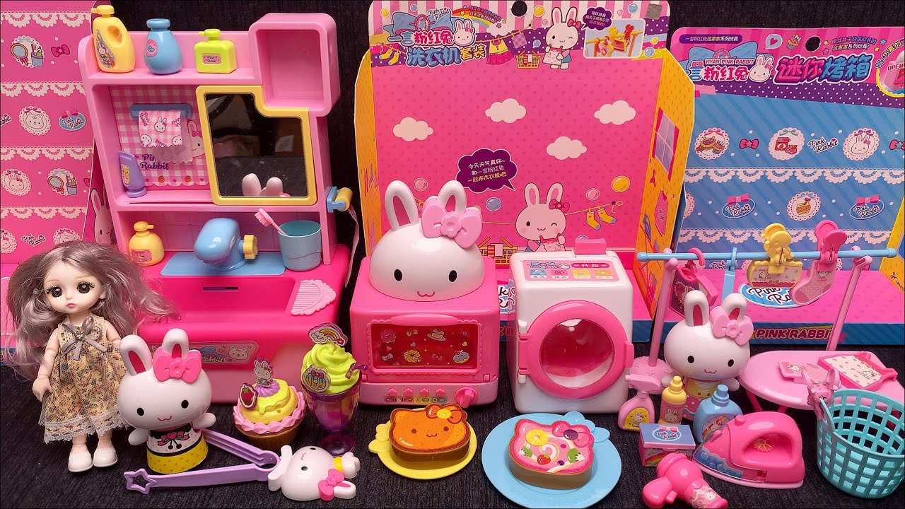 🧺🐰13-Minute Satisfying Unboxing: Pink Bunny Bathroom Set with Washing ...