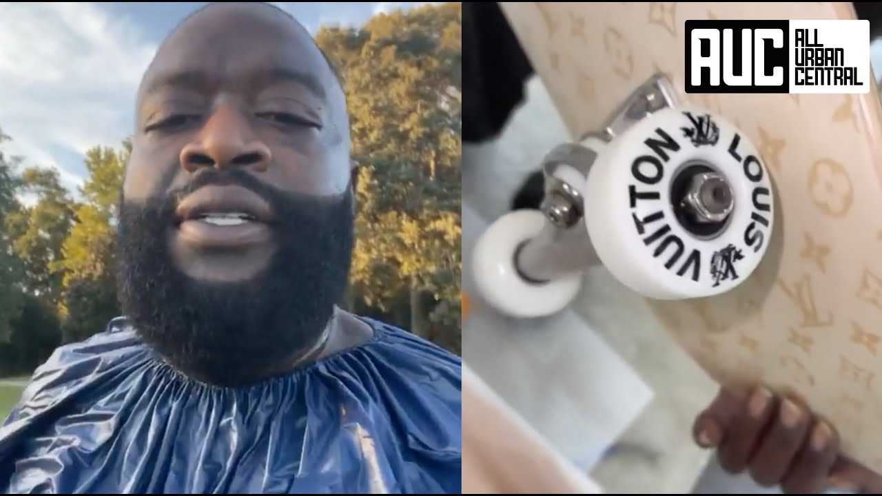 Rick Ross Gets A Louis Vuitton Skateboard Tries To Do Tricks Barefoot ...