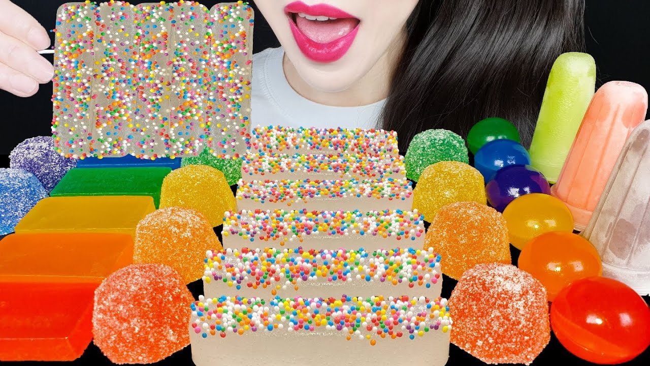 Asmr Rainbow Sprinkle Kohakuto Frozen Jelly Mukbang 무지개 스프링클 코하쿠토 얼린 젤리